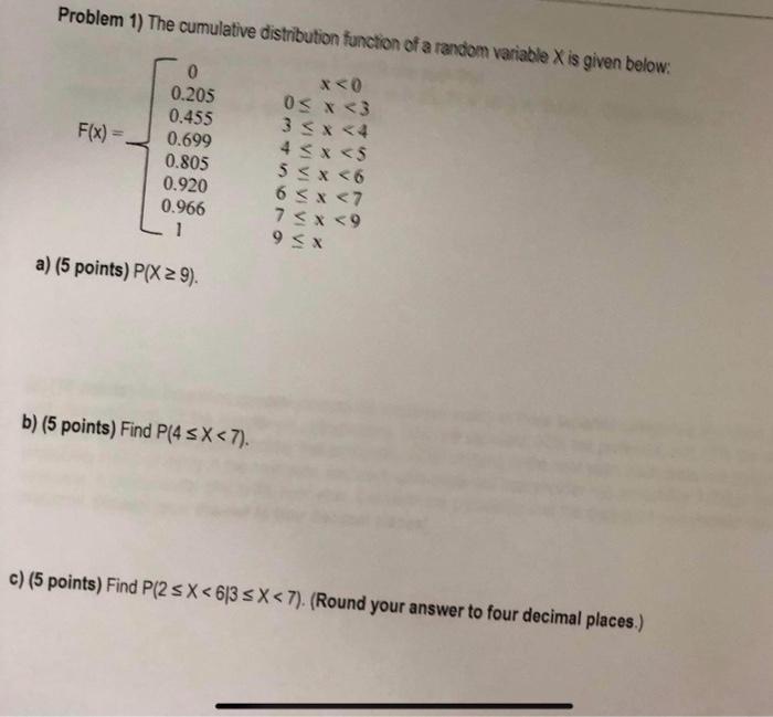 Solved Problem 1) The cumulative distribution function of a | Chegg.com