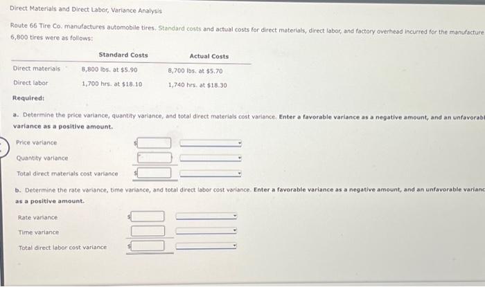Solved Direct Materials and Direct Labor, Variance Analysis | Chegg.com