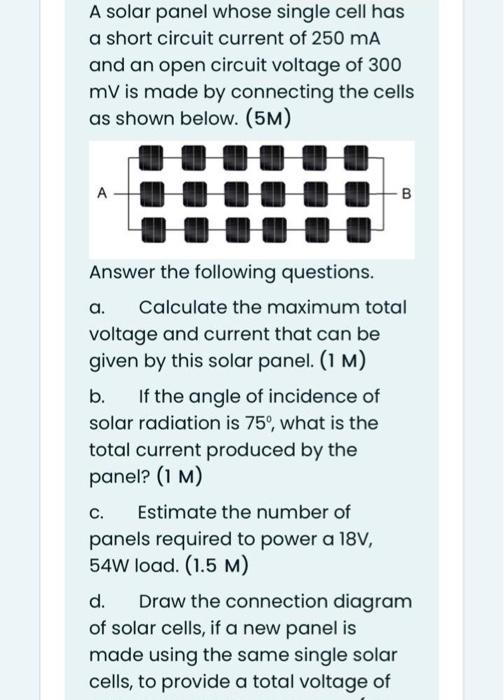 Solved A solar panel whose single cell has a short circuit | Chegg.com
