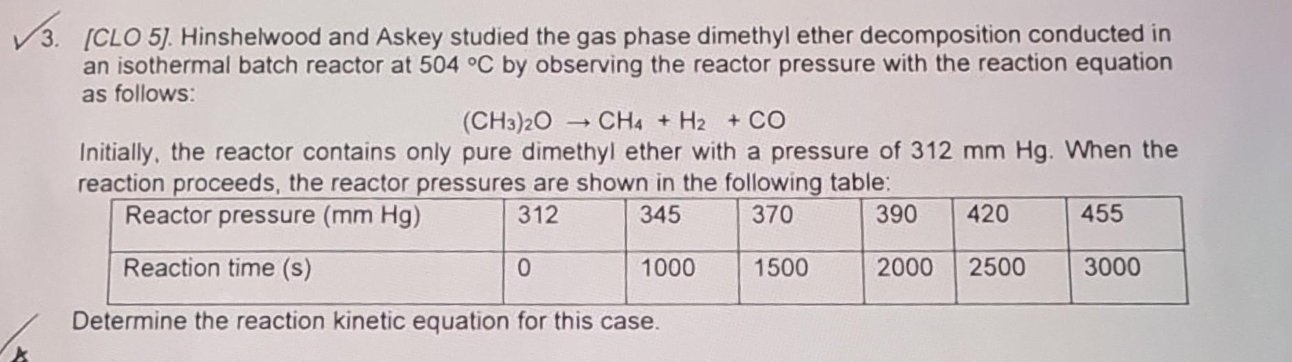 Solved [CLO 5]. Hinshelwood and Askey studied the gas phase | Chegg.com