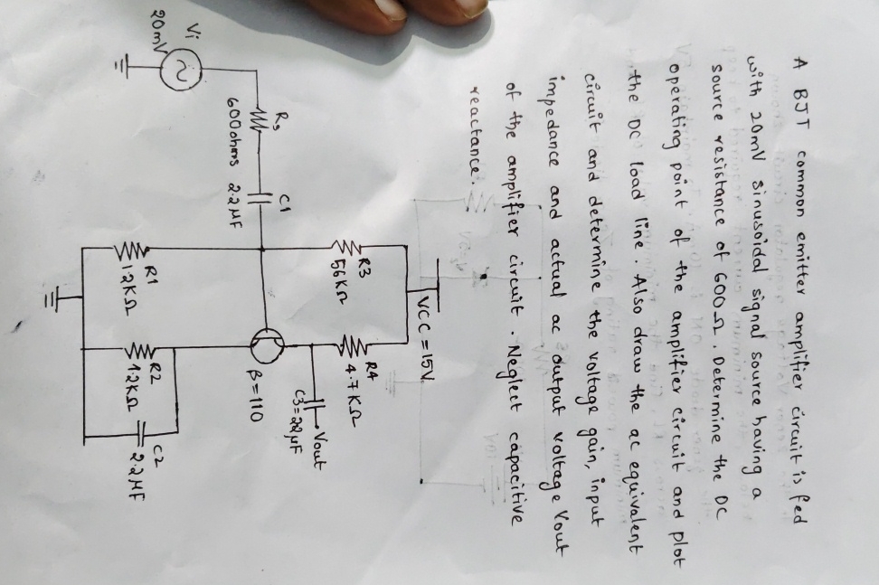 Solved A BJT common emitter amplifier circuit is fed with | Chegg.com