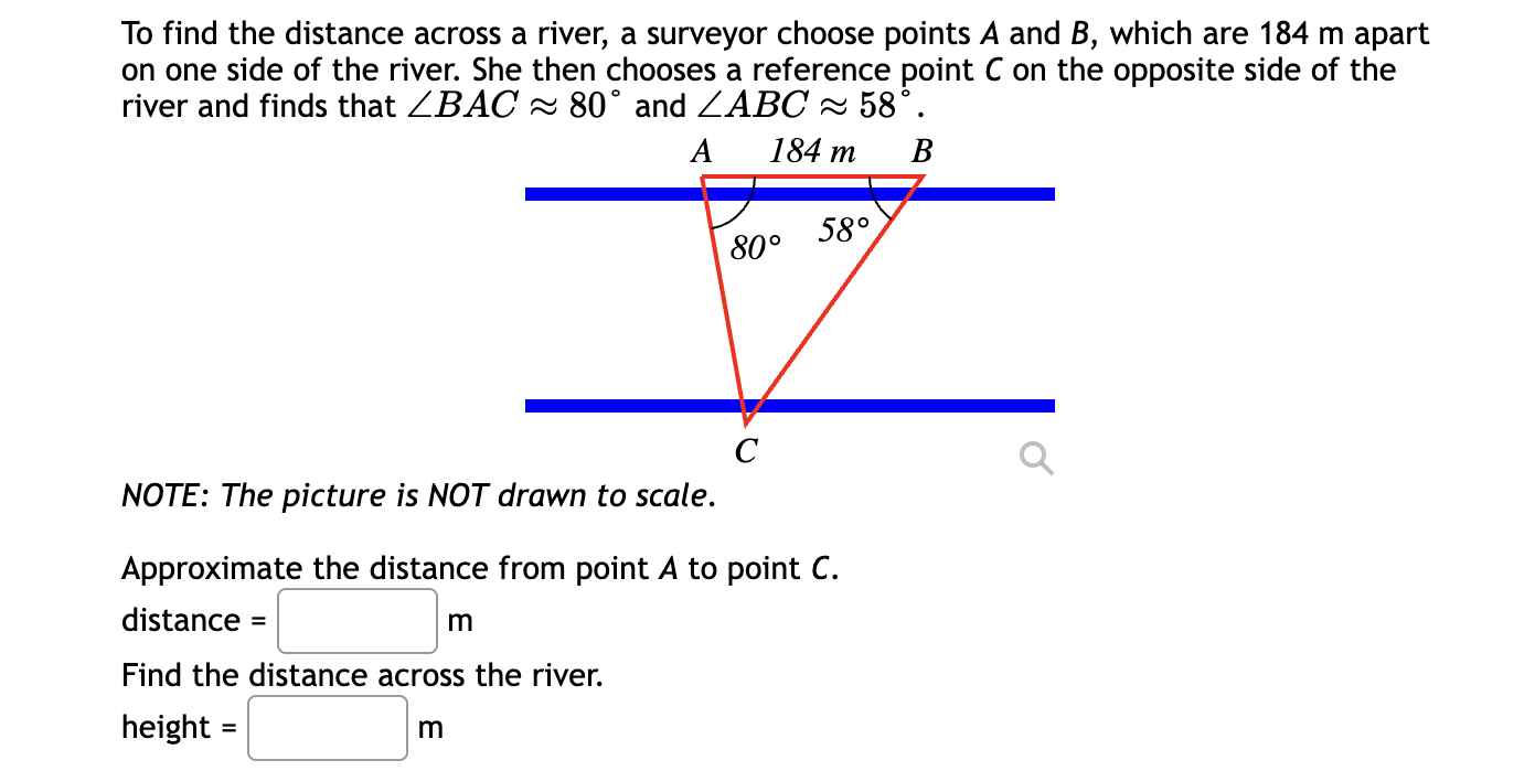 Solved To find the distance across a river, a surveyor | Chegg.com