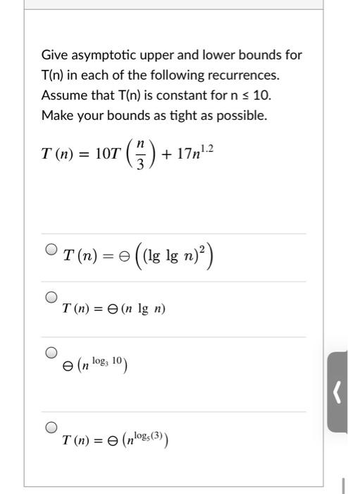 Solved Give asymptotic upper and lower bounds for T(n) in | Chegg.com