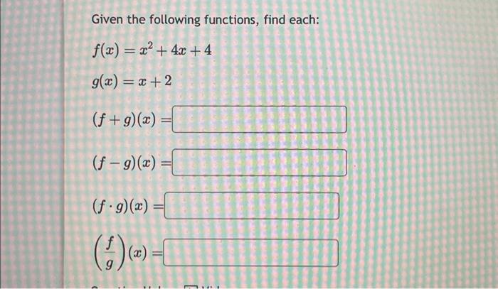 Solved Given the following functions, find each: | Chegg.com
