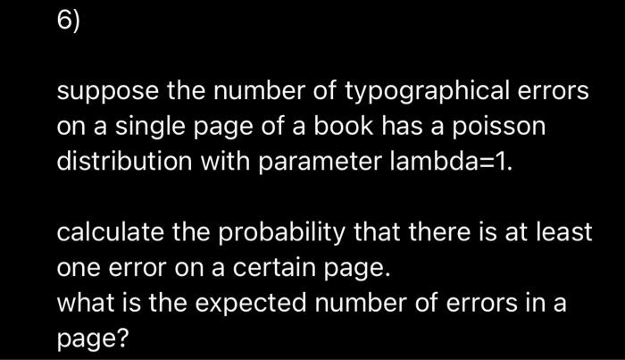 Solved suppose the number of typographical errors on a | Chegg.com
