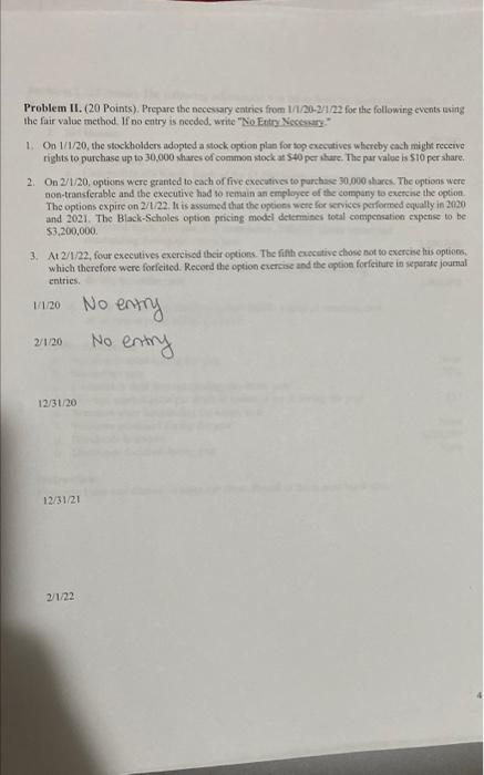 Solved Problem II, (20 Points). Prepare the necectary | Chegg.com