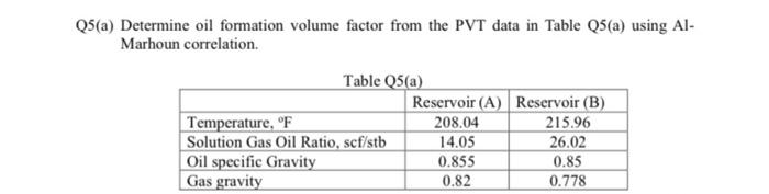 Solved Q5(a) Determine oil formation volume factor from the | Chegg.com