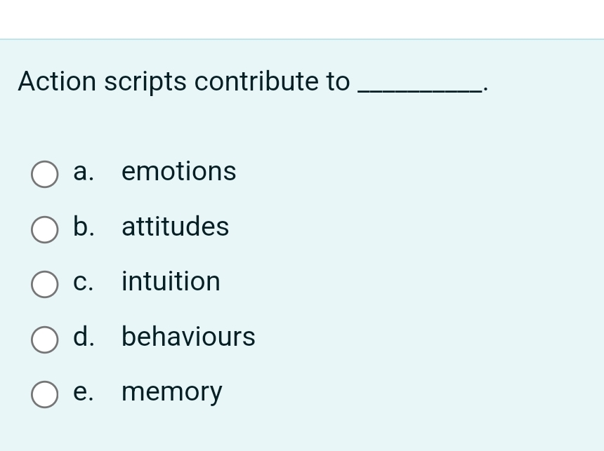 Solved Action scripts contribute toa. ﻿emotionsb. | Chegg.com