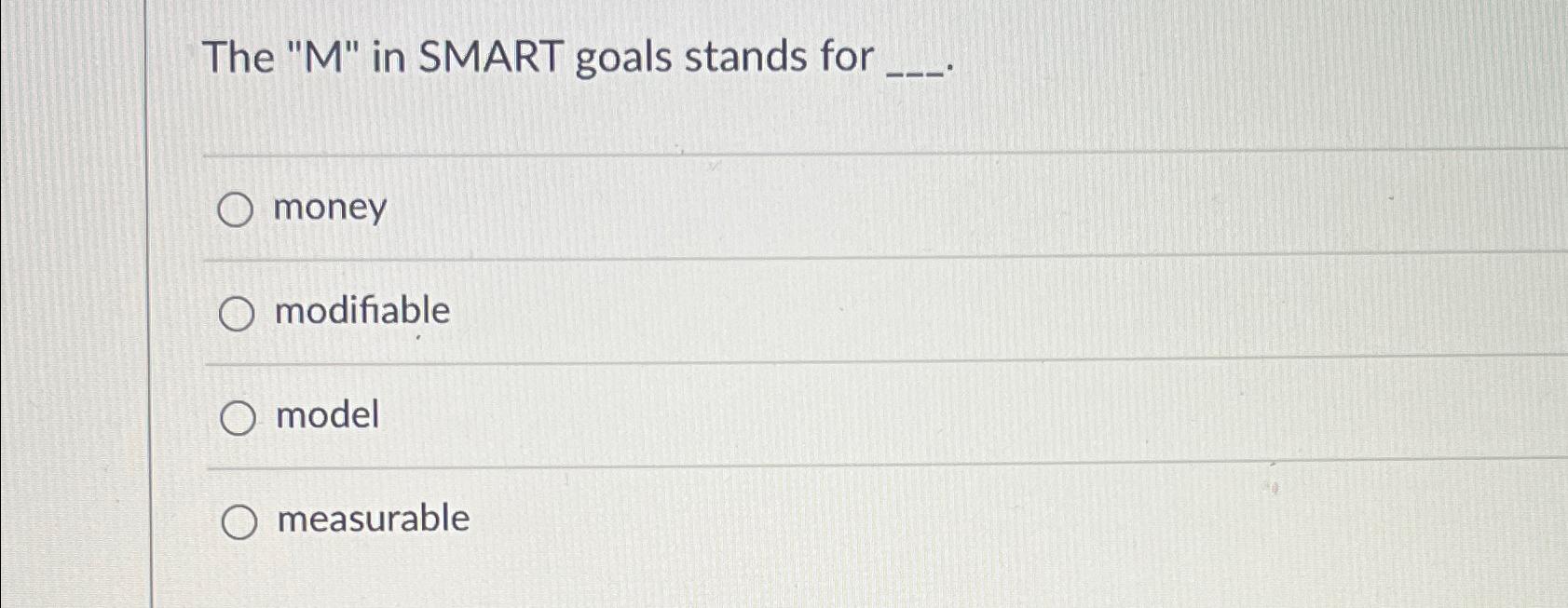 Solved The "M" ﻿in SMART goals stands | Chegg.com