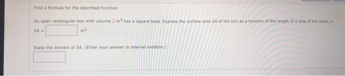Solved Find a formula for the described function An open | Chegg.com