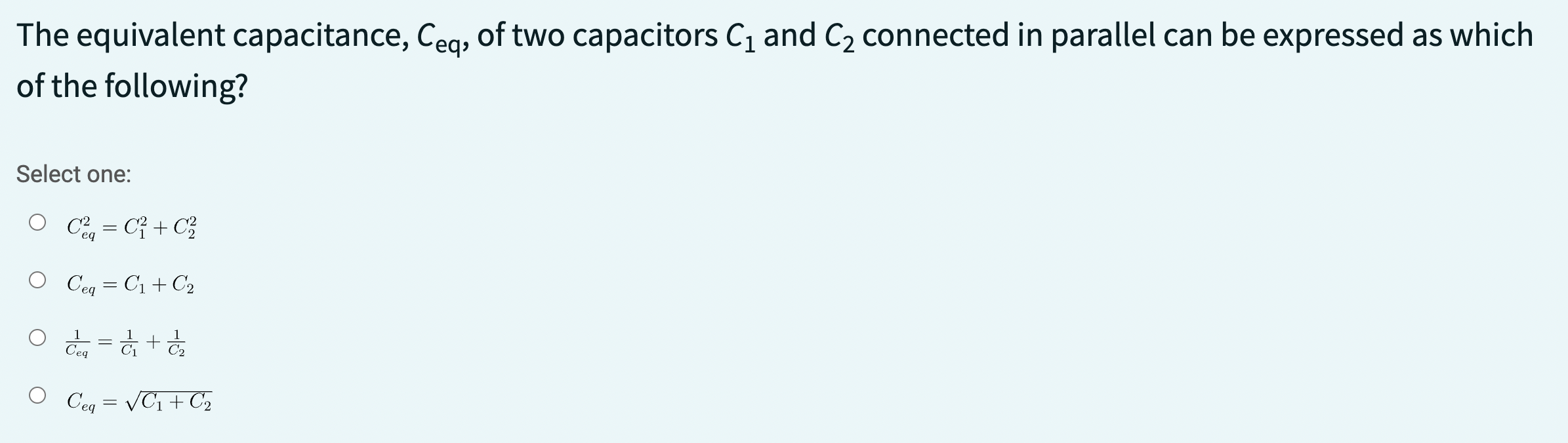 Solved The equivalent capacitance, Ceq , ﻿of two capacitors | Chegg.com