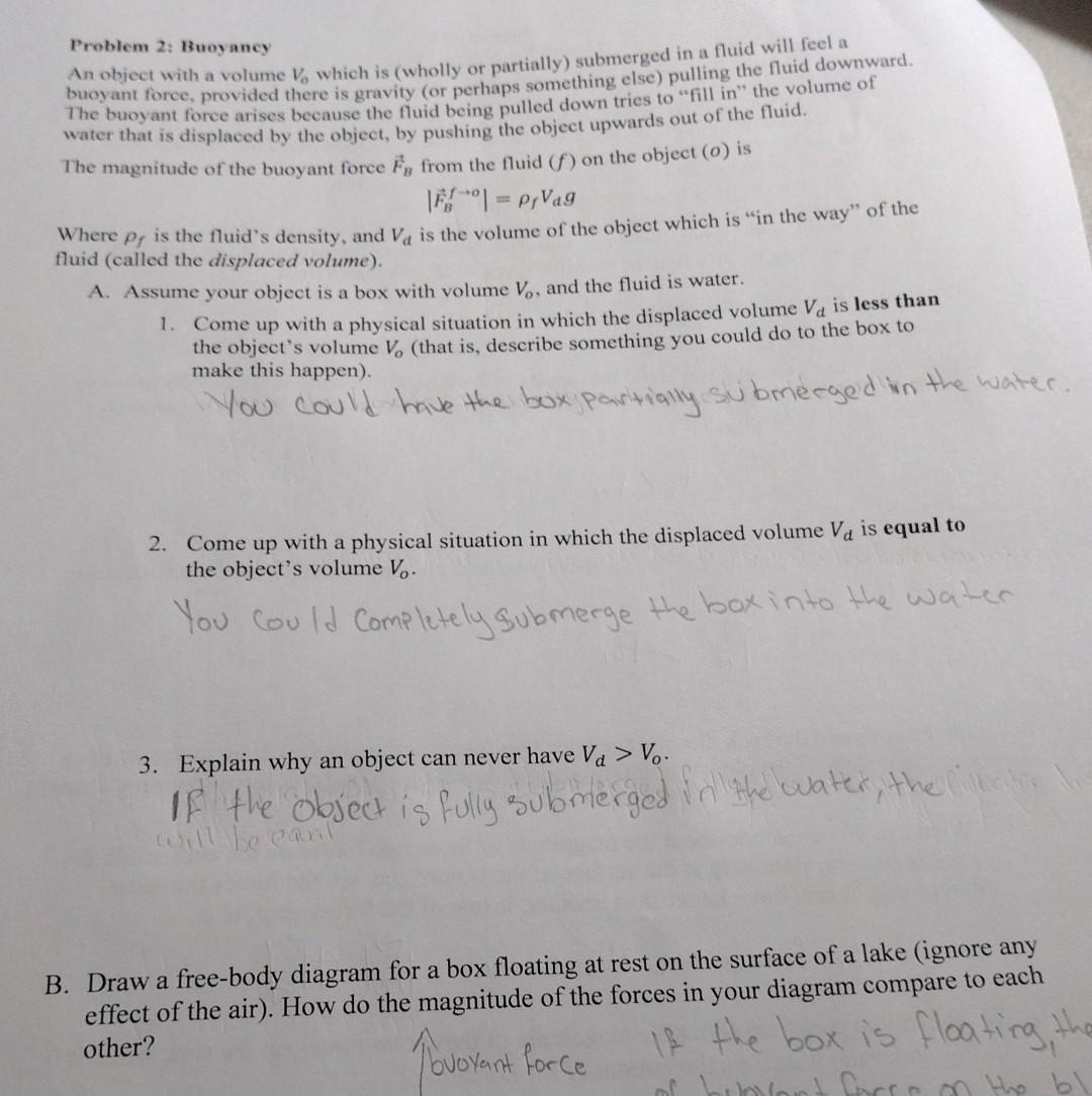 Problem 2: Buoyancy An object with a volume V0 which | Chegg.com