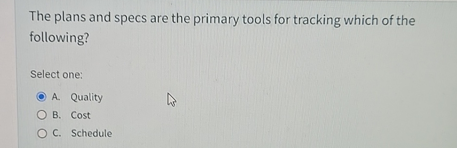 Solved The plans and specs are the primary tools for | Chegg.com