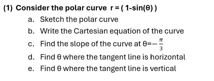 Solved Consider the polar curve r = (1 - ﻿sin(theta)) ﻿Write | Chegg.com