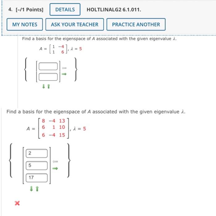 Solved 4. [-/1 Points) DETAILS HOLTLINALG2 6.1.011. MY NOTES | Chegg.com Solved 4. [-/1 Points) DETAILS HOLTLINALG2 6.1.011. MY NOTES | Chegg.com
