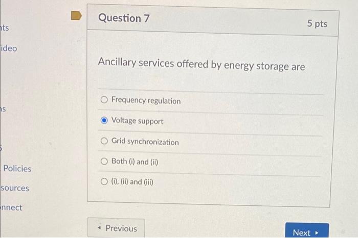 Solved Ancillary services offered by energy storage are | Chegg.com