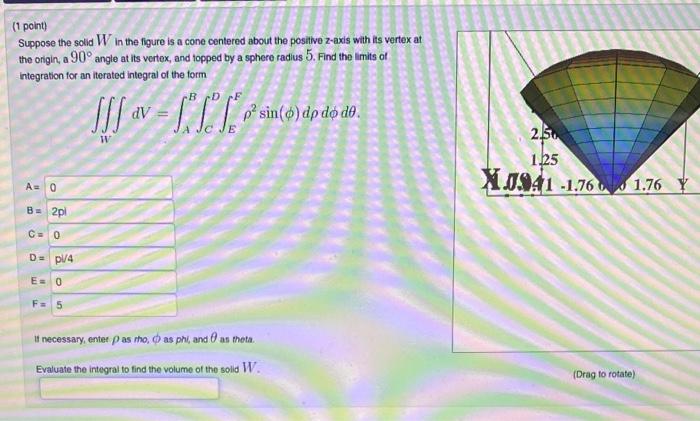 Solved (1 point) Suppose the solid W in the figure is a cone | Chegg.com