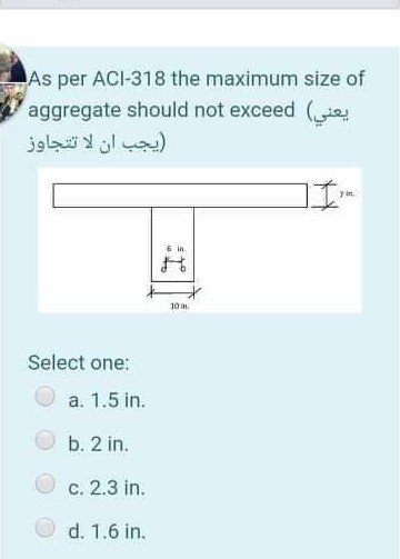 Solved As per ACI-318 the maximum size of aggregate should | Chegg.com