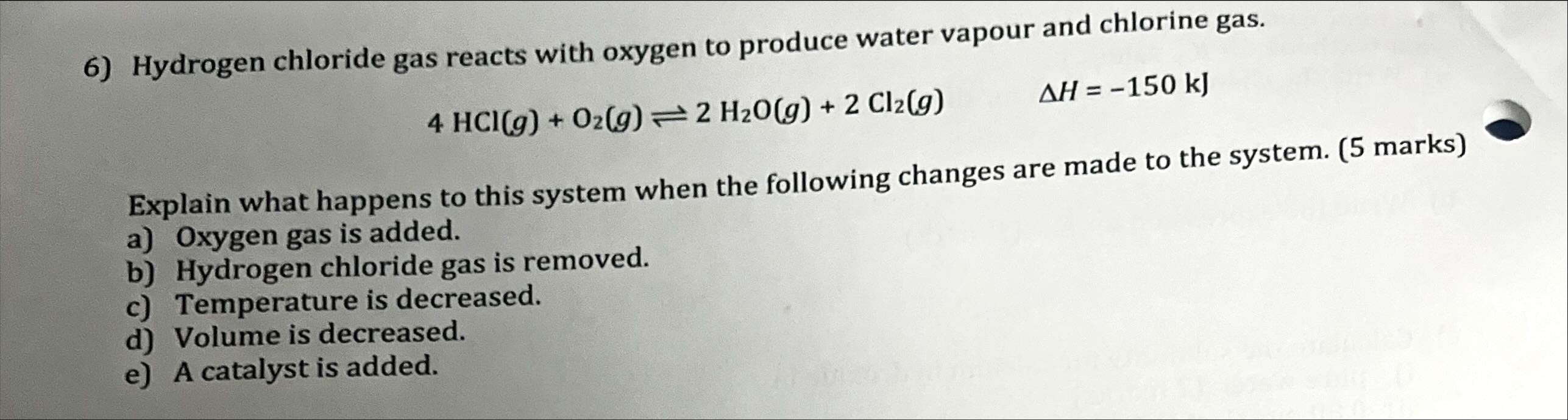 Solved Hydrogen chloride gas reacts with oxygen to produce | Chegg.com