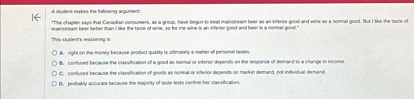 Solved A student makes the following argument:"The chapter | Chegg.com
