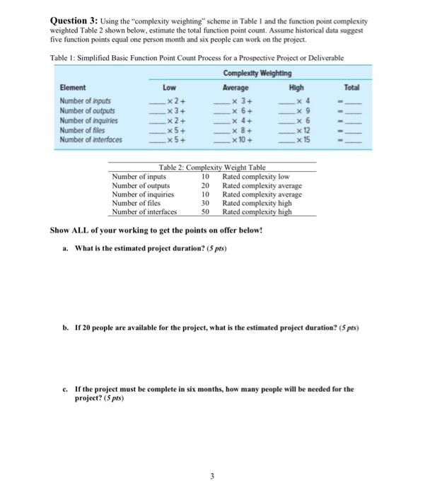 Question 3: Using the "complexity weighting" scheme | Chegg.com