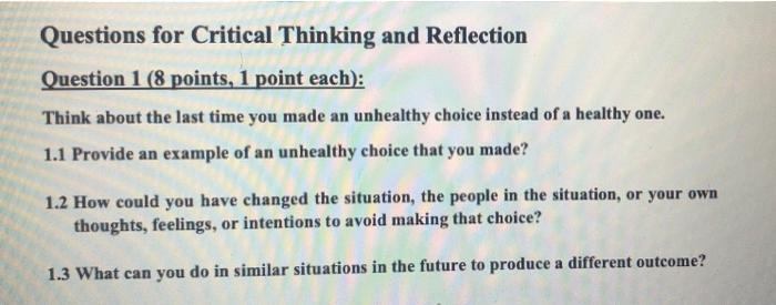 Solved Questions for Critical Thinking and Reflection | Chegg.com