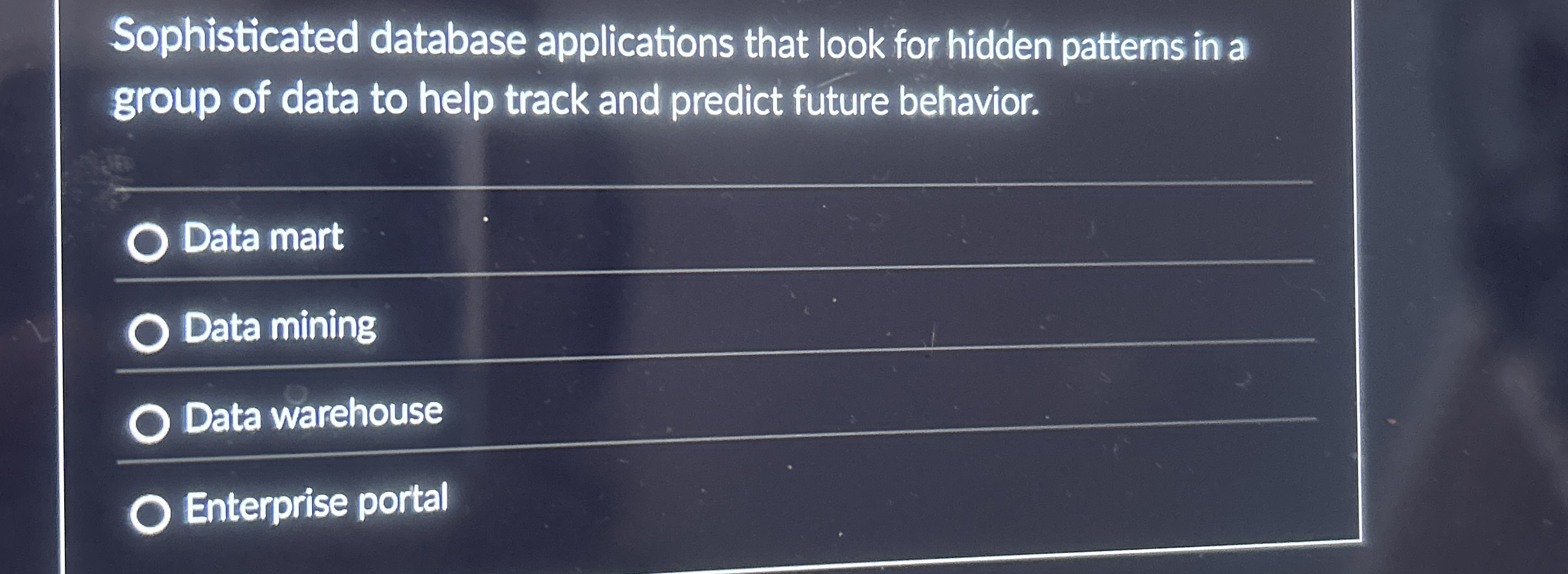 Solved Sophisticated database applications that look for | Chegg.com