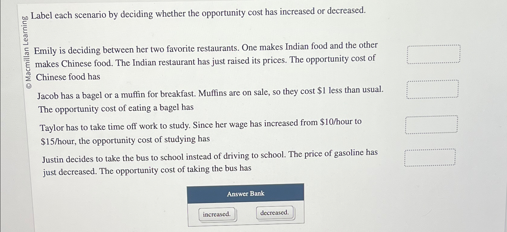 Solved ∞Label each scenario by deciding whether the | Chegg.com