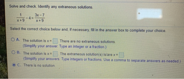 Solved Solve and check. Identify any extraneous solutions. | Chegg.com