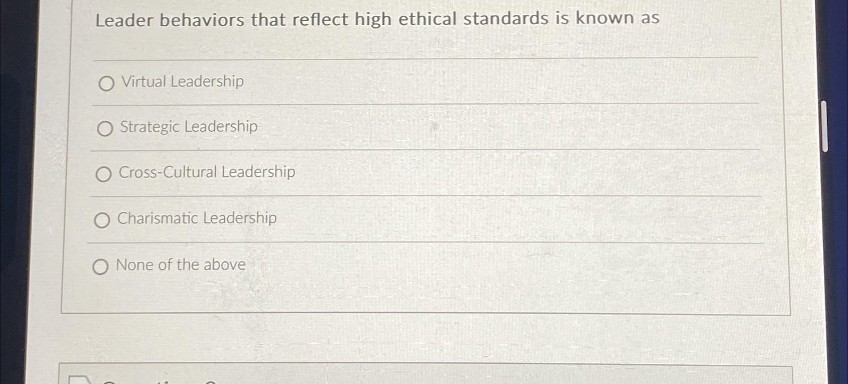 Solved Leader behaviors that reflect high ethical standards | Chegg.com