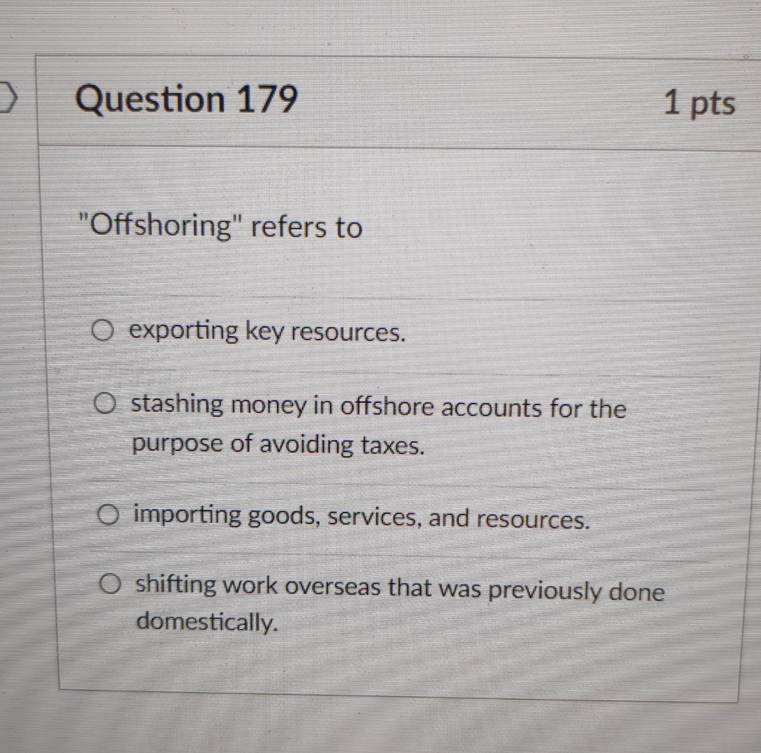 Solved Question 1791 ﻿pts"Offshoring refers toexporting key | Chegg.com