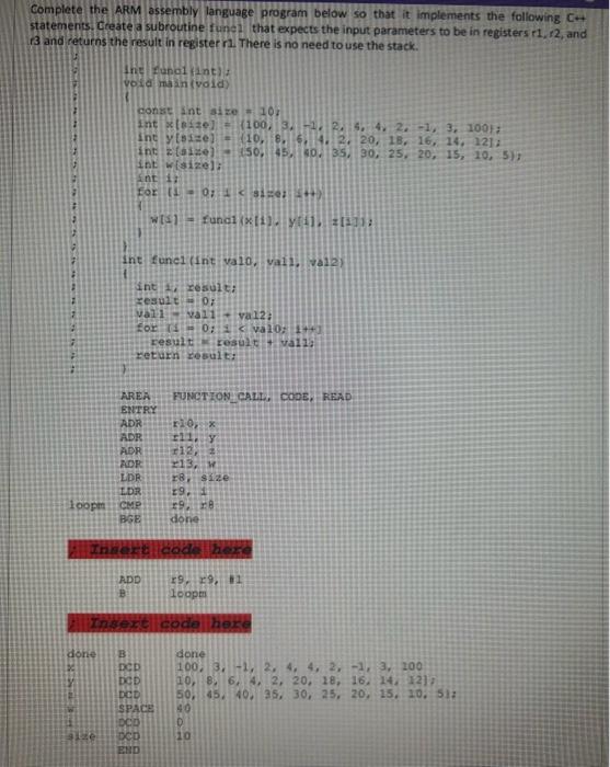 Complete the ARM assembly language program below so | Chegg.com