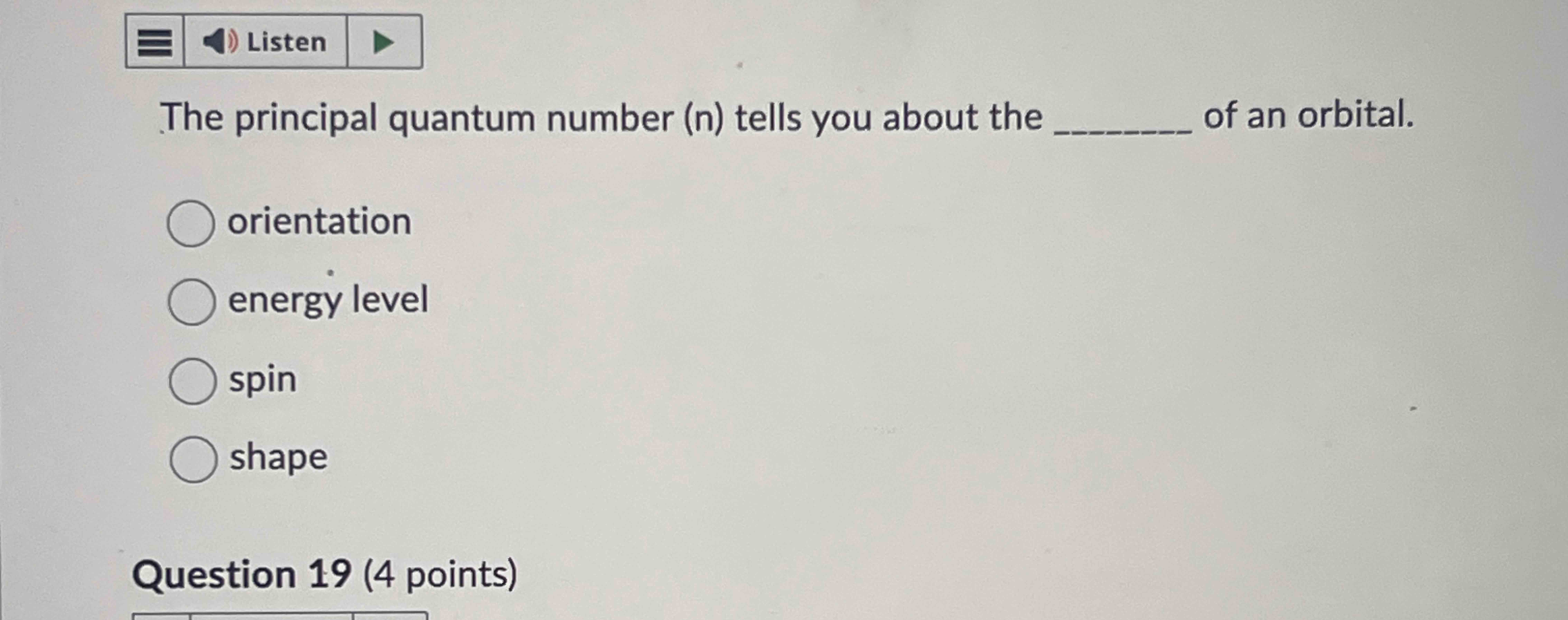 Solved The principal quantum number \( (\mathrm{n}) \) | Chegg.com