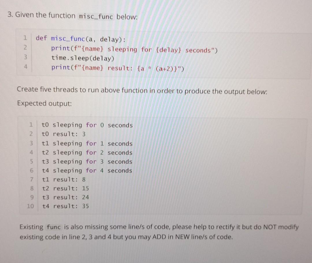 Solved 3. Given the function misc_func below: 1 2. 3 def | Chegg.com