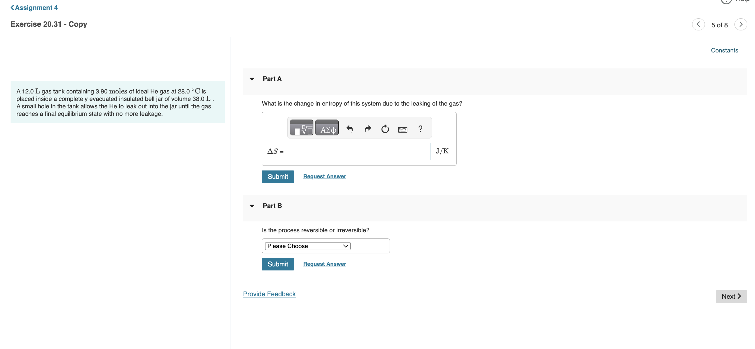 Solved Exercise 20.31 - ﻿CopyA 12.0L ﻿gas tank containing | Chegg.com
