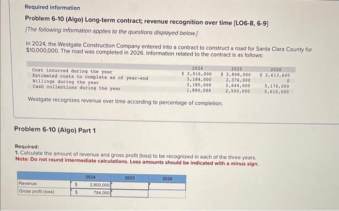 Solved Required information Problem 6-10 (Algo) Long-term | Chegg.com