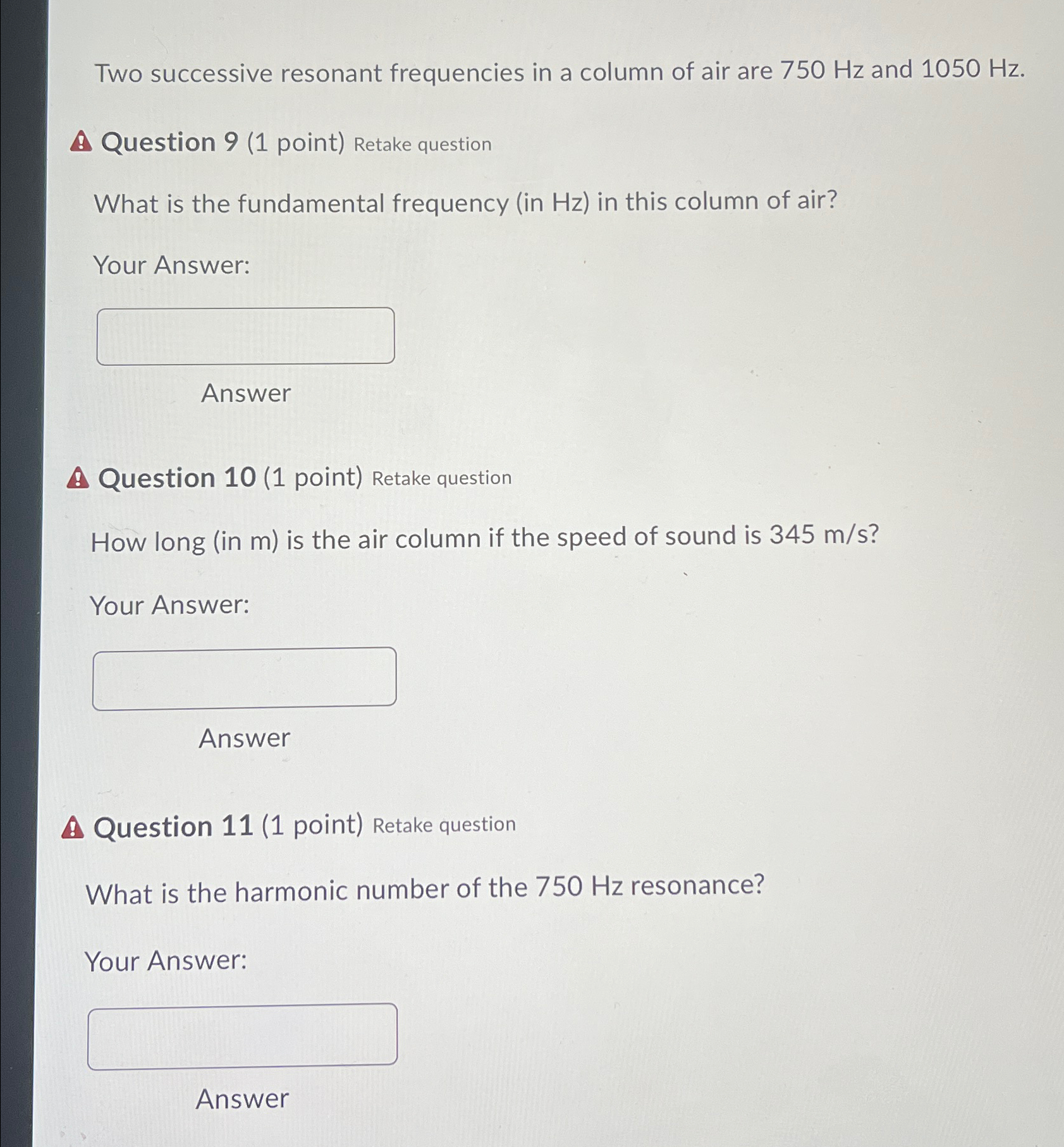 Two successive resonant frequencies in a column of | Chegg.com