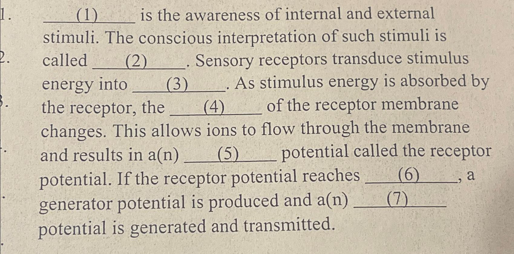 Solved (1) ﻿is the awareness of internal and external | Chegg.com
