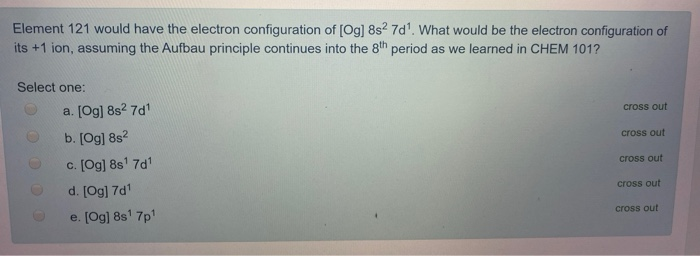Solved Element 121 would have the electron configuration of | Chegg.com