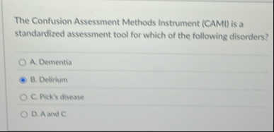 Solved The Confusion Assessment Methods Instrument (CAMI) | Chegg.com