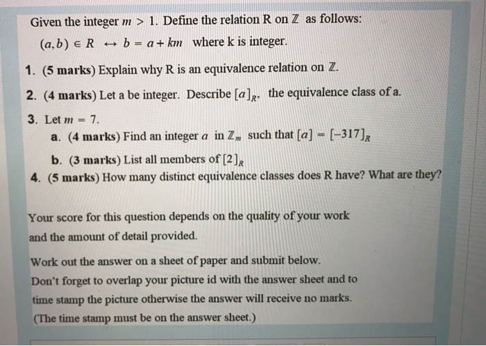 Solved Given the integer m > 1. Define the relation R on Z | Chegg.com