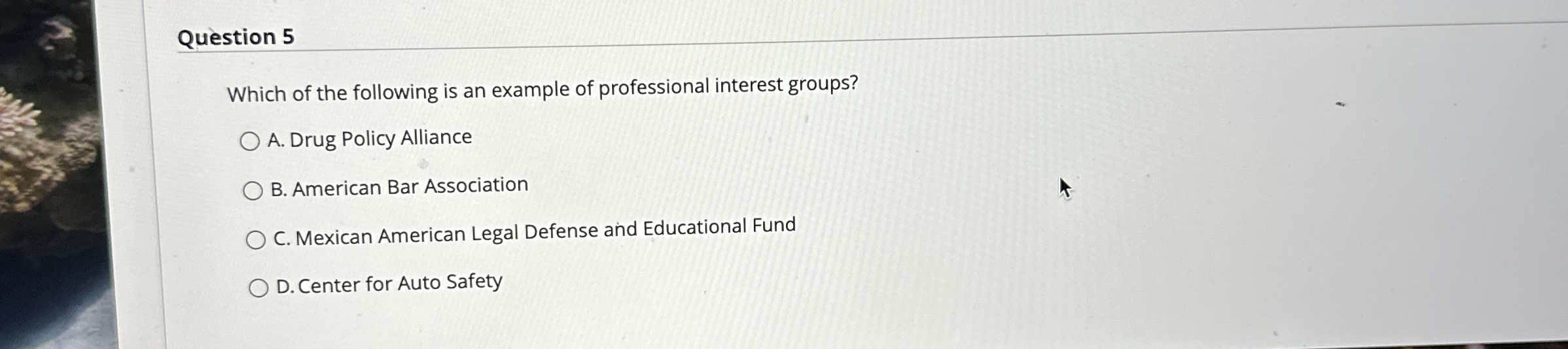 Solved Question 5Which of the following is an example of | Chegg.com