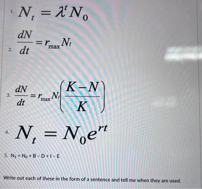 Nt=λtN0dtdN=rmaxNtNt=N0ertYou have 100 populations of | Chegg.com