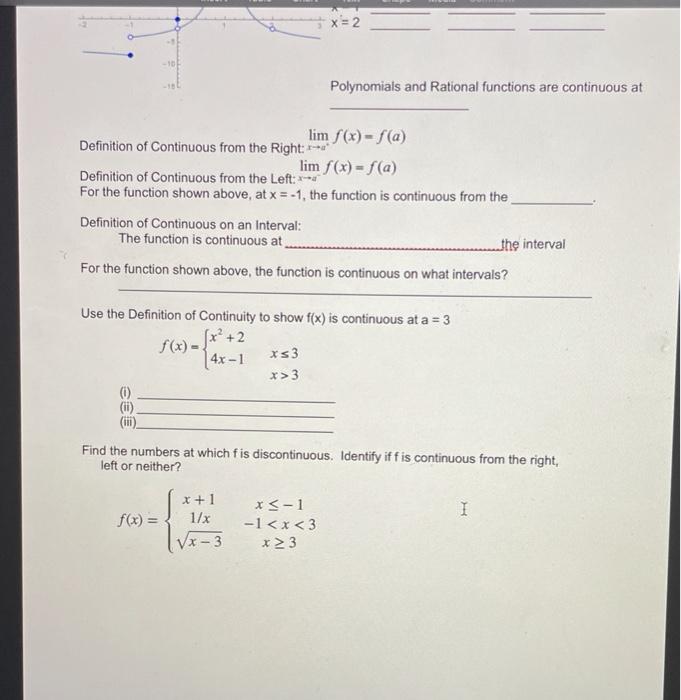 Solved lim f(x) = f(a) Definition of Continuity: A function | Chegg.com