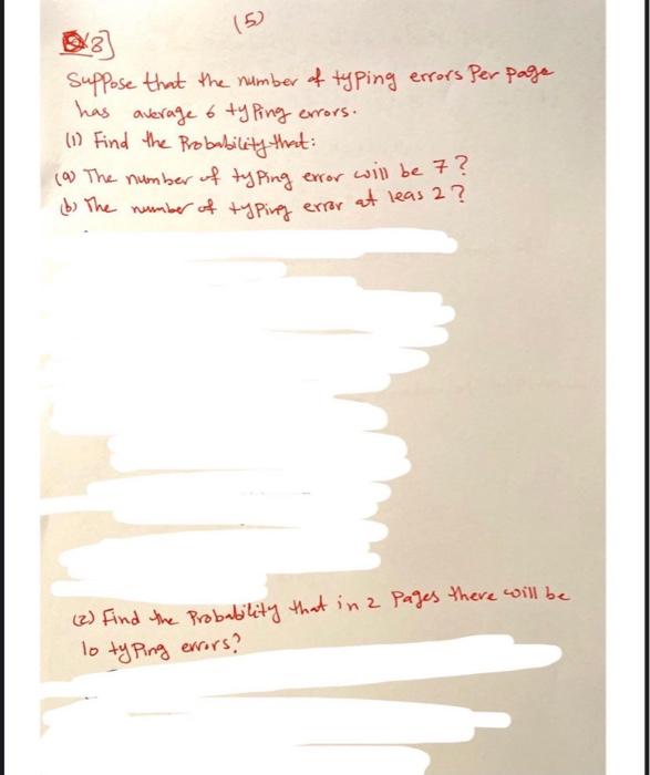 Solved (5) suppose that the number of typing errors per page | Chegg.com