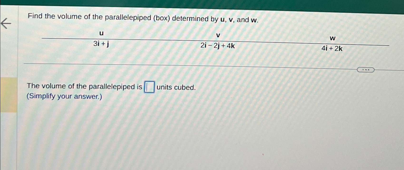 Solved Find the volume of the parallelepiped (box) | Chegg.com