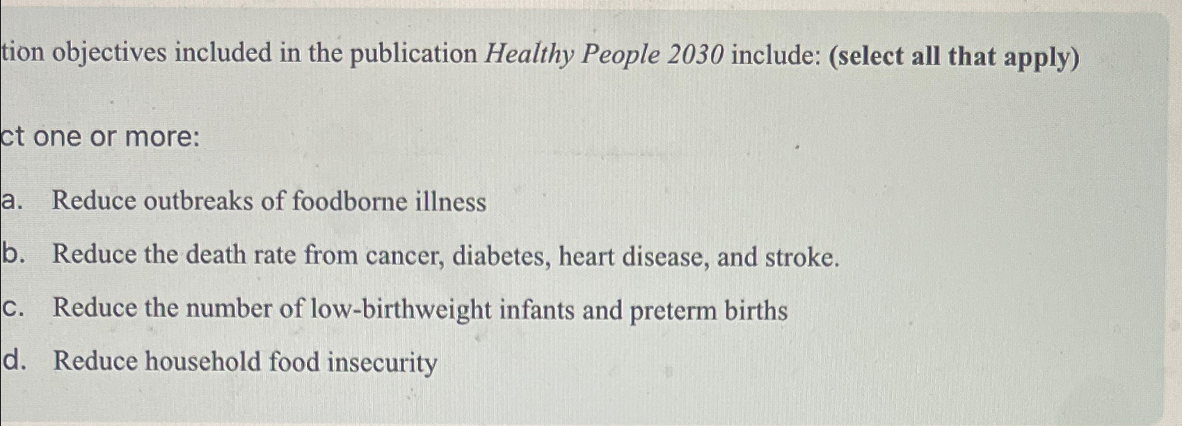 Solved Nutrition objectives included in the publication | Chegg.com