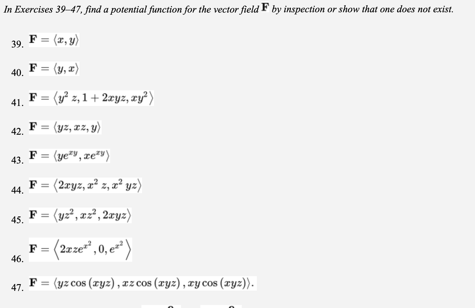Solved In Exercises 39-47, ﻿find a potential function for | Chegg.com
