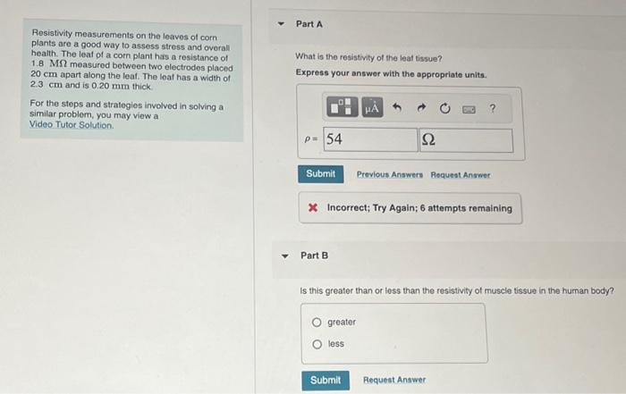 Solved Resistivity measurements on the leaves of corn plants | Chegg.com