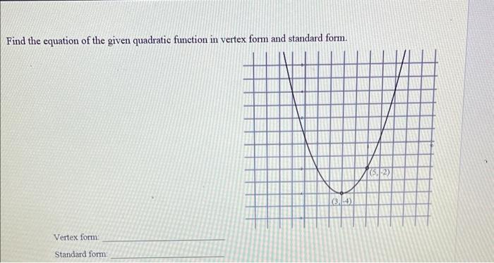 Solved Find the equation of the given quadratic function in | Chegg.com